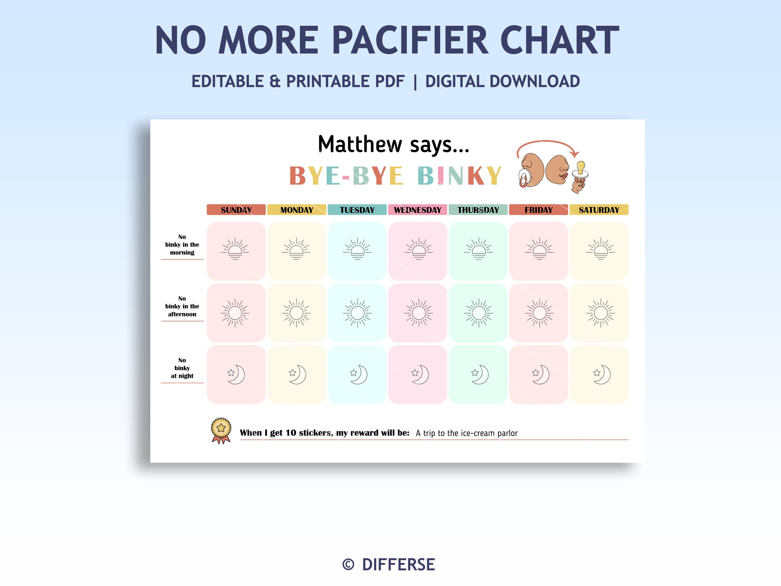 Pacifier Reward Chart | No More Pacifier Chart | No More Binky | No ...