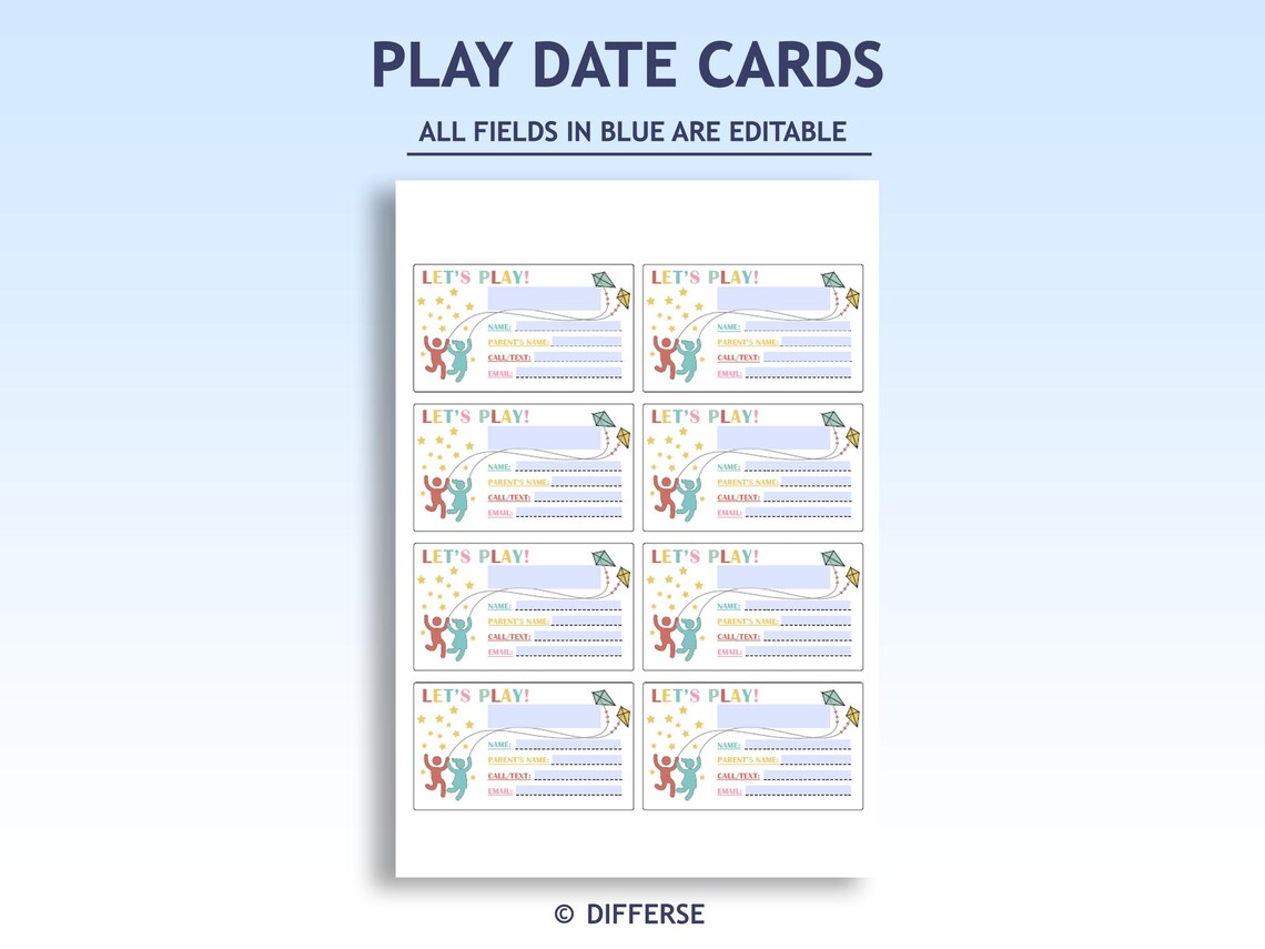 Play Date Cards | Kids Contact Cards | Calling Card for Kids| Lets Play ...