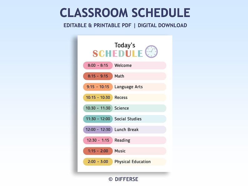 Classroom Schedule | Editable Daily Schedule | Daycare Schedule List ...