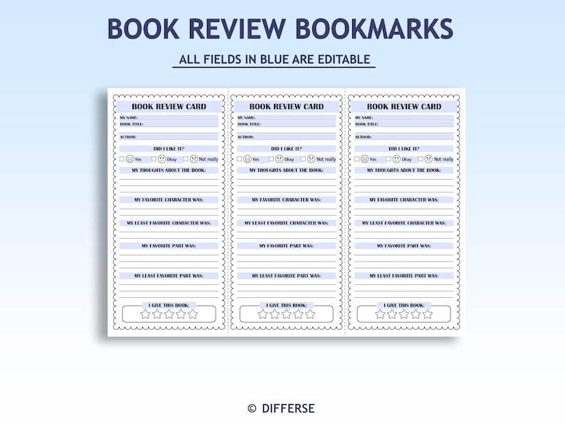 Editable Book Review Bookmark | Book Review Template | Kids Book Review ...