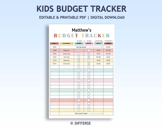 Kids Money Management System PDF, Finance Planner Printable Bundle ...
