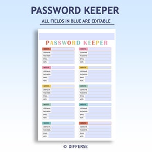 Editable Password Tracker for Kids | Password Keeper | Password ...