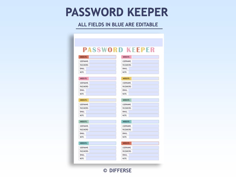Editable Password Tracker for Kids | Password Keeper | Password ...
