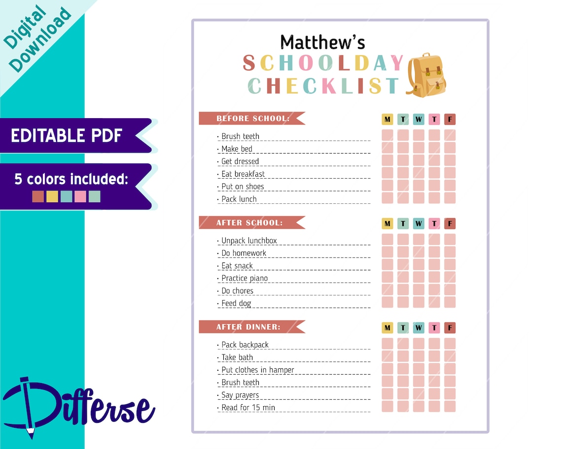 Editable Daily Routine Chart for Kids Chore Chart for Kids - Etsy