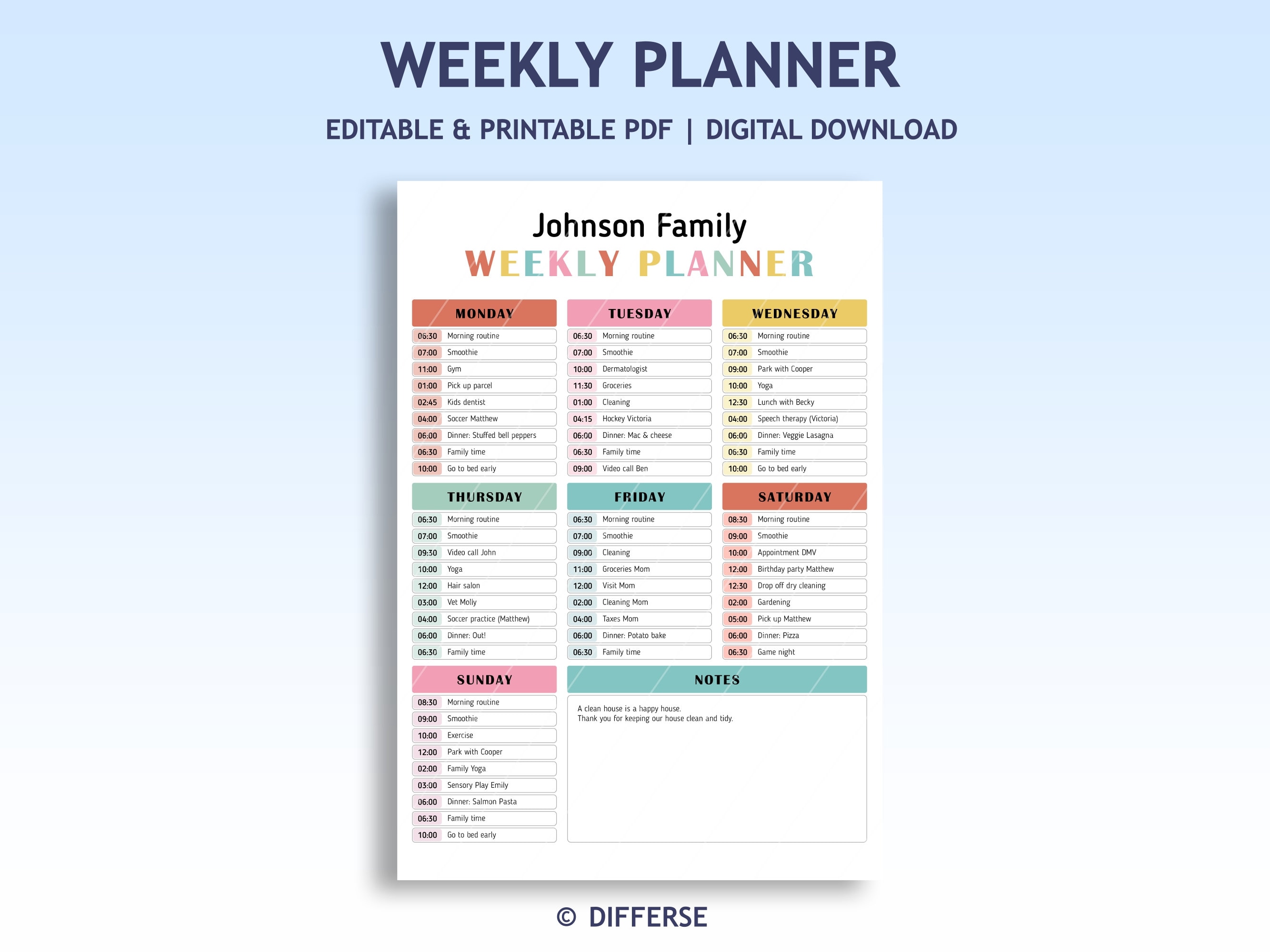 Family Weekly Planner | Weekly Schedule | Daily Planner | Daily Task ...
