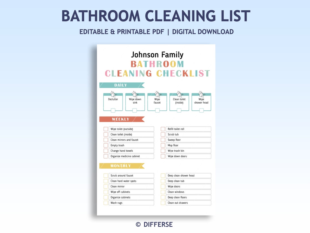 Bathroom Cleaning Checklist | Kids Cleaning Checklist | Cleaning List ...