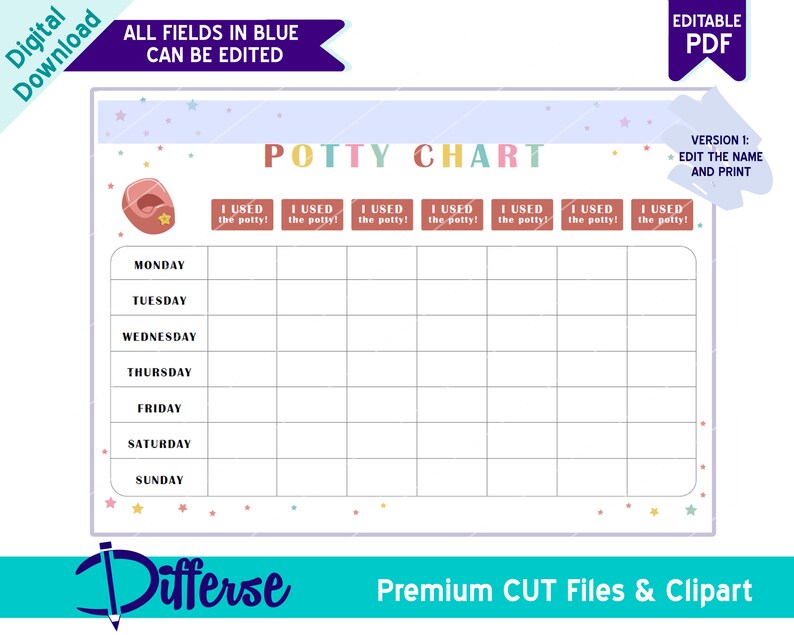 Editable Potty Training Chart for Kids Potty Chart Potty - Etsy