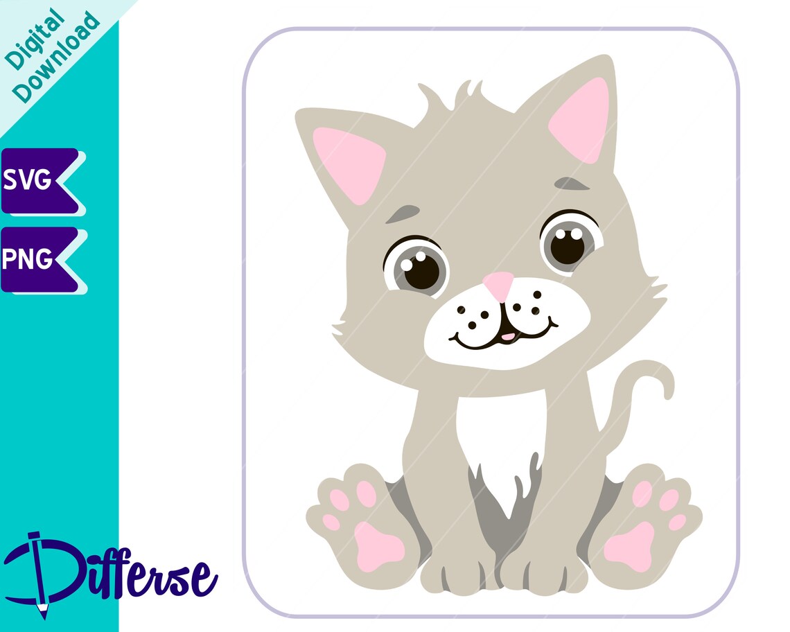 Cute Baby Cat SVG | SVG Cut File & PNG | Cat Svg | Baby Farm Animal ...
