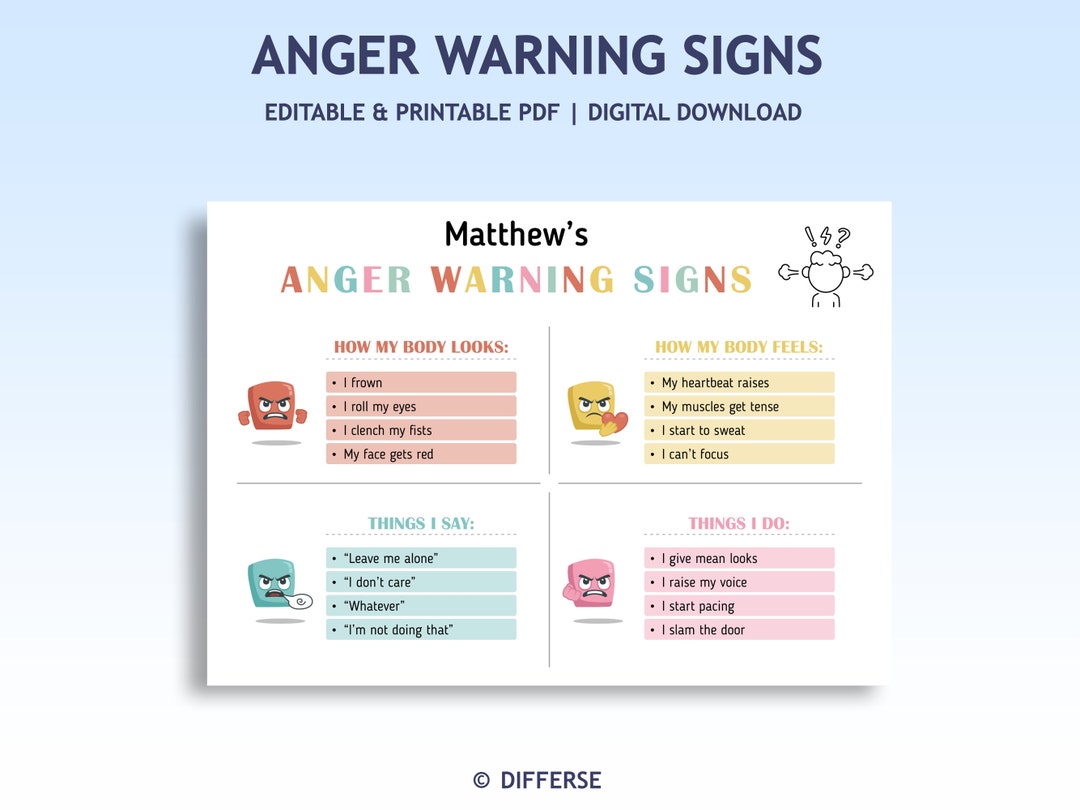 Editable Anger Warning Signs | Anger Management for Kids | Anger Wall ...