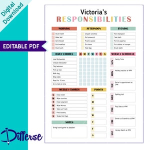 Responsibility Chart for Kids Printable Chore Chart Kids Chore Chart ...