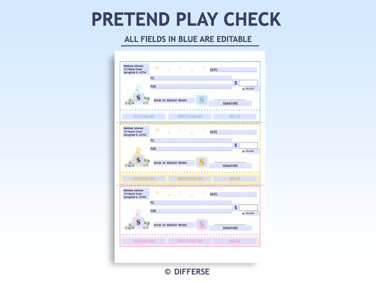 Editable Play Checks for Children | Kids Pretend Checks | Pretend Play ...