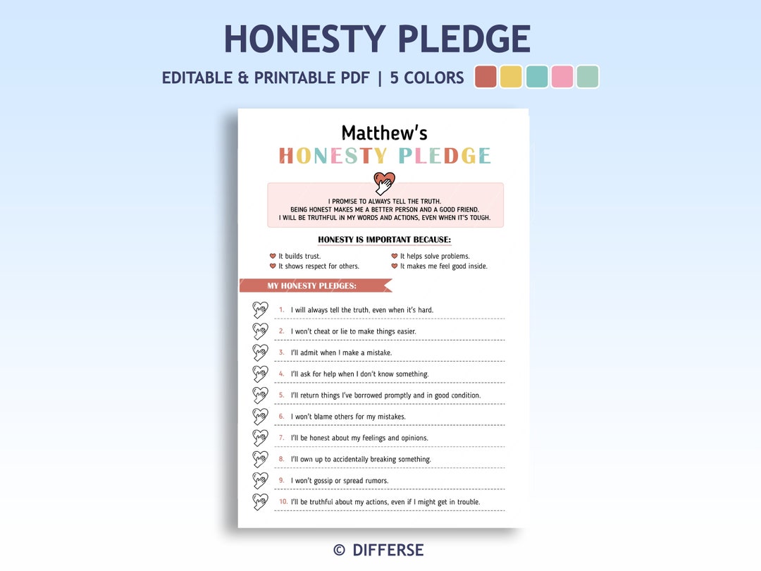 Kids Honesty Pledge | Tell the Truth | Behavior Correction Chart | Good ...