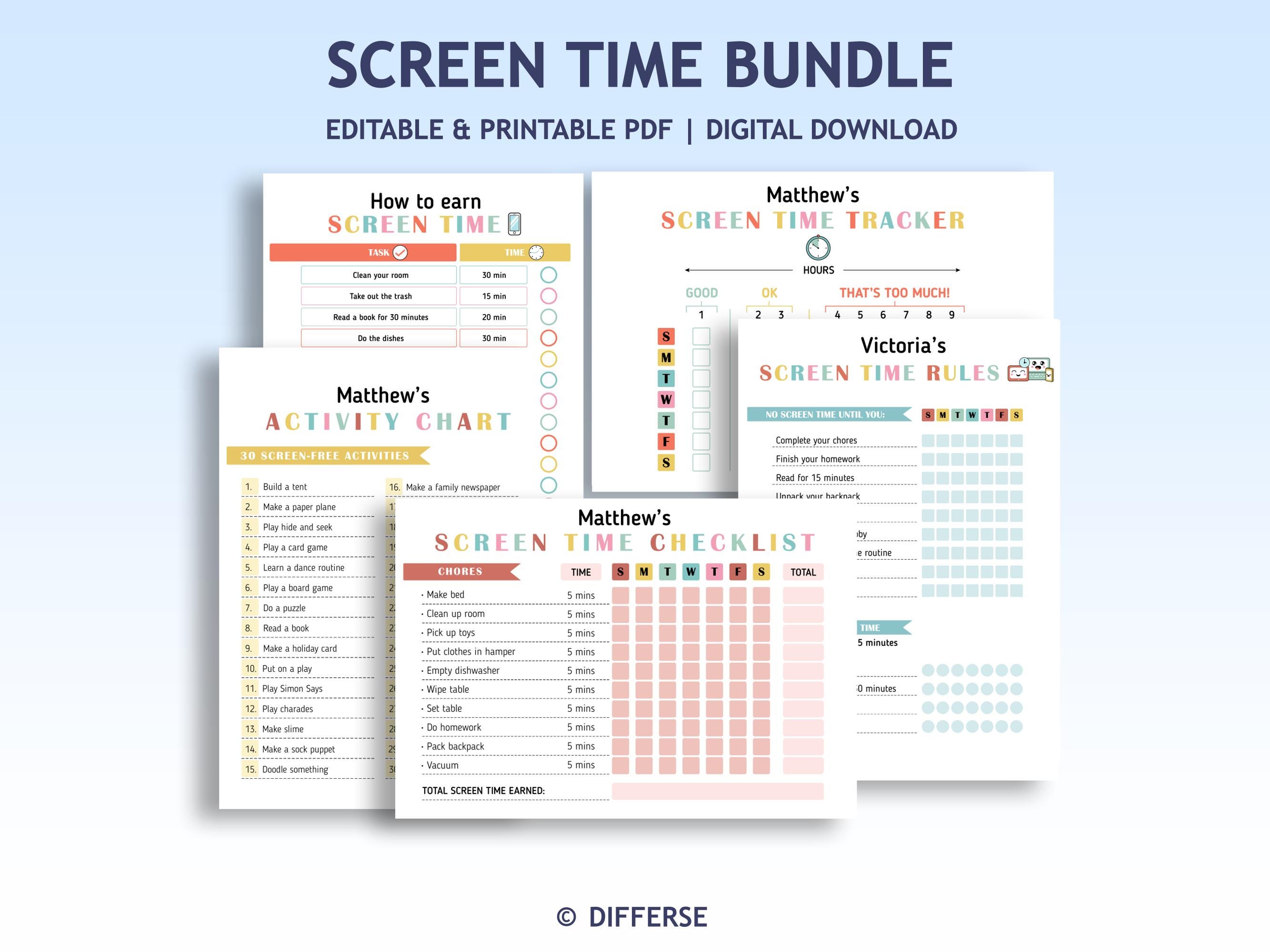 Kids Screen Time Bundle | Screen Time Chart | Screen Time Checklist ...