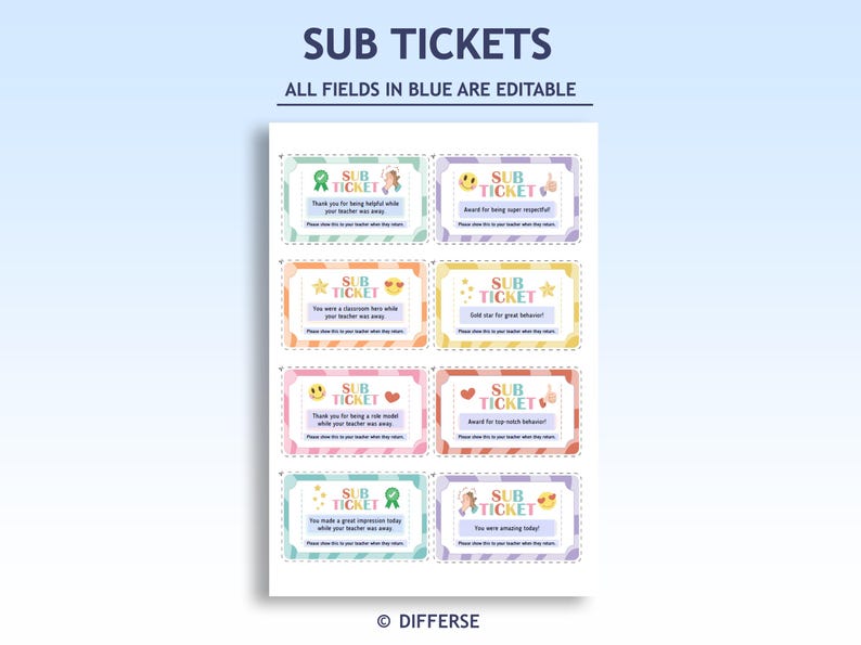 Sub Tickets | Substitute Tickets | Substitute Teacher Reward | Behavior ...