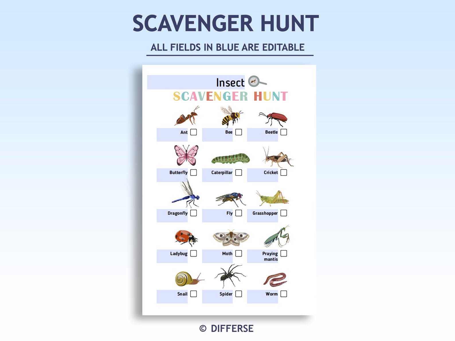 Insect Scavenger Hunt | Bug Hunt for Kids | Printable Nature Activity ...