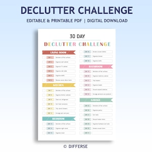 30 Day Declutter Challenge | Editable 31-day Decluttering Checklist | Declutter Planner ...
