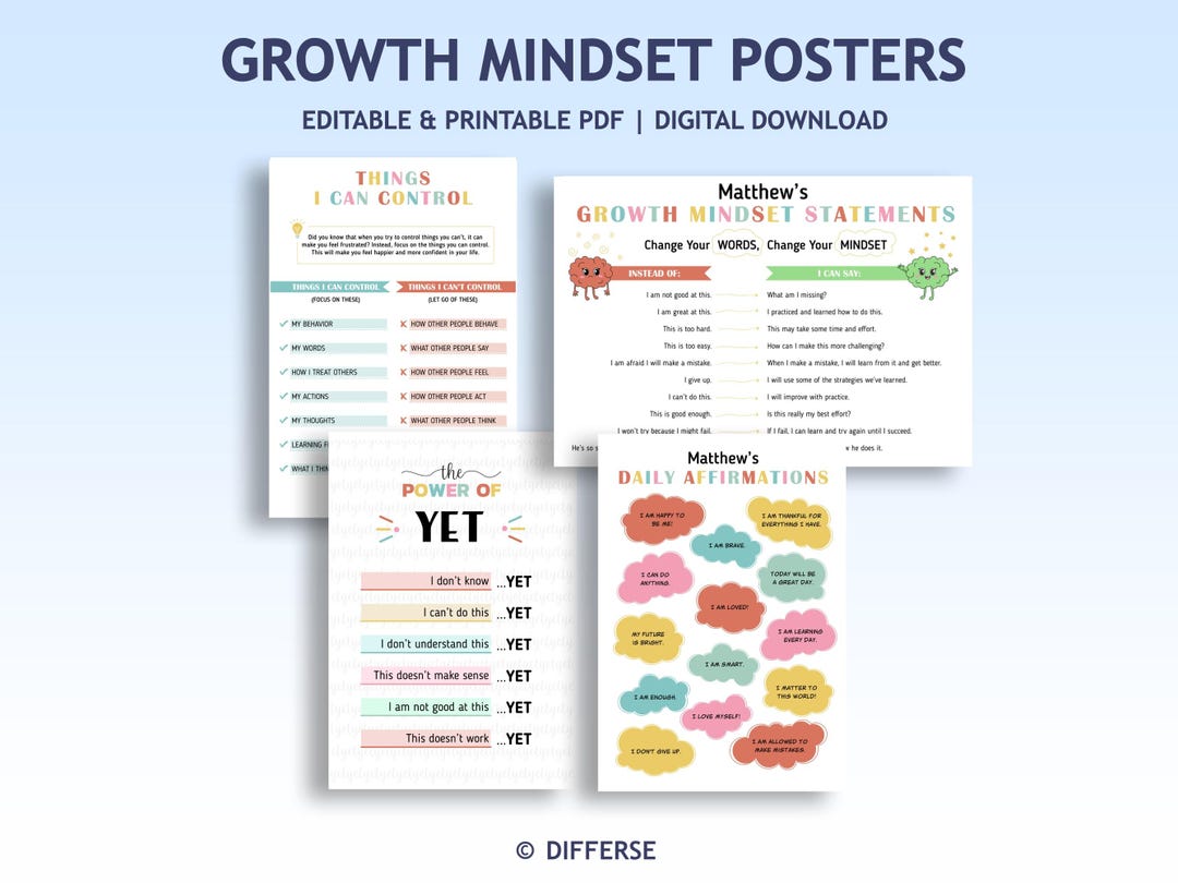 Kids Growth Mindset Bundle | Growth Mindset Poster | Affirmation | Self ...