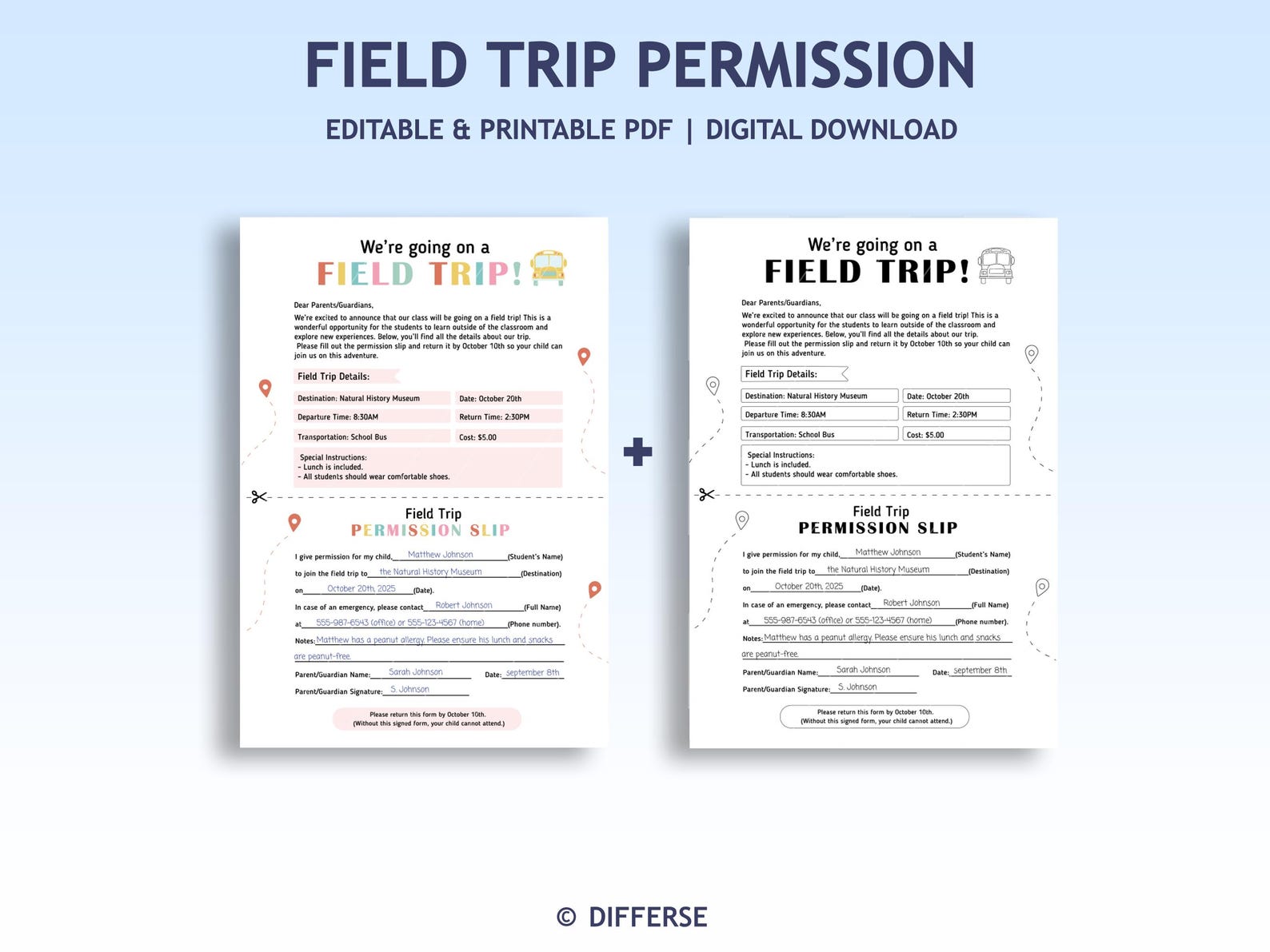 Editable Field Trip Permission Slip | Field Trip Form | Field Trip ...