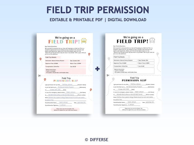 Editable Field Trip Permission Slip | Field Trip Form | Field Trip ...