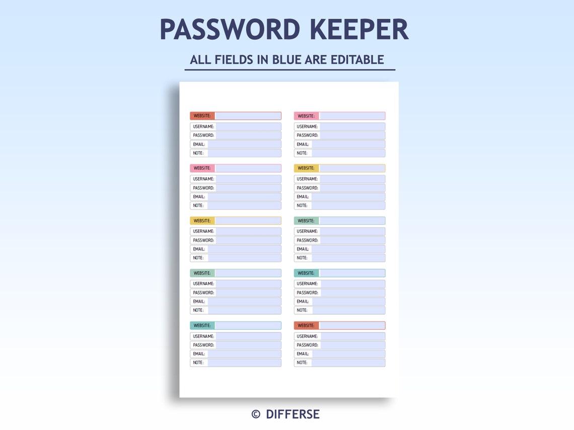 Editable Password Tracker for Kids | Password Keeper | Password ...