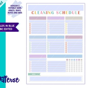 Editable Family Cleaning Schedule Kids Cleaning Schedule Cleaning ...