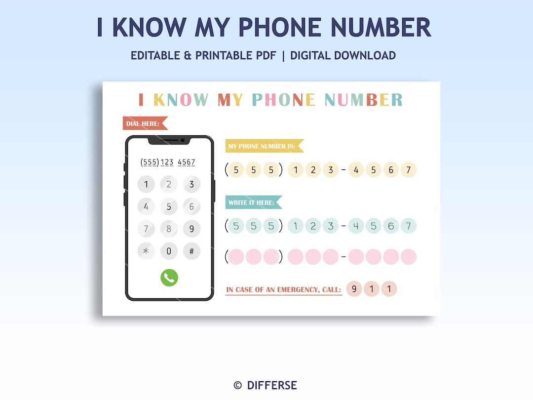 I Know My Phone Number Printable | Learn Phone Number | Kids Phone ...