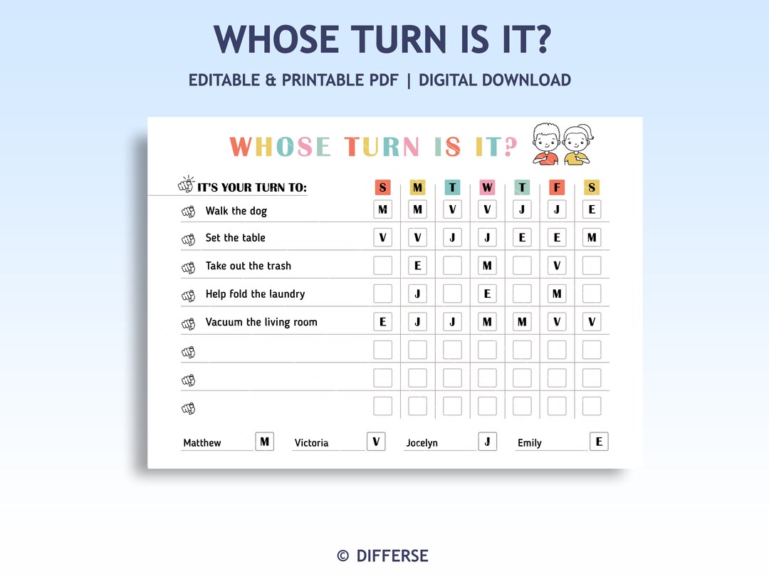 Whose Turn is It Chart Taking Turns Chart Kids Chore Chart Siblings ...