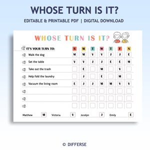 Whose Turn is It Chart Taking Turns Chart Kids Chore Chart Siblings ...