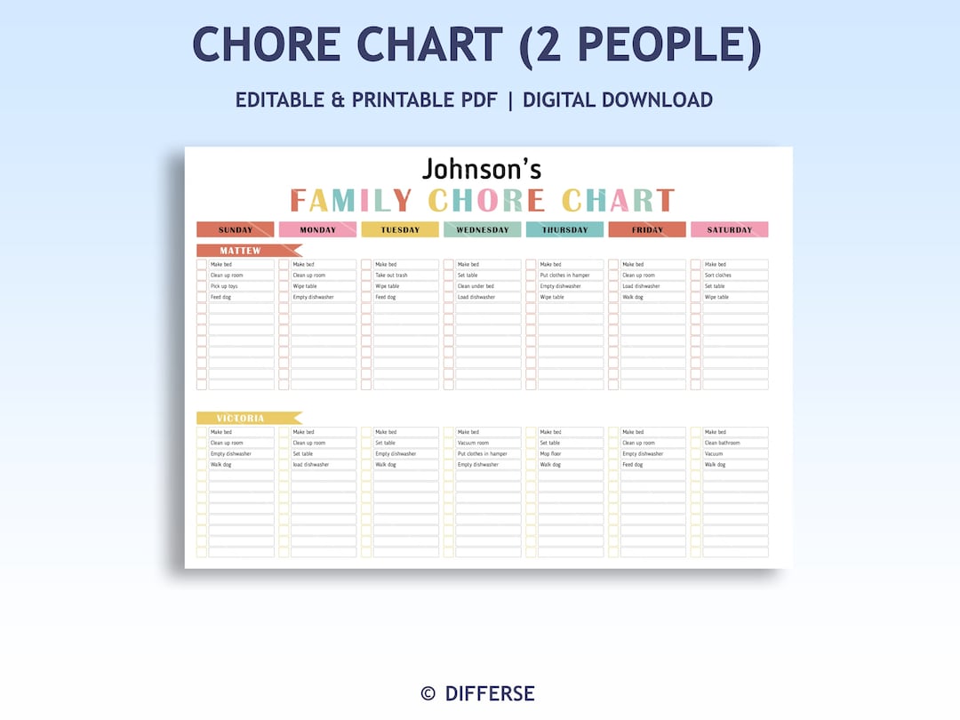 Chore Chart for 2 Kids | Family Chore Chart | Kids Chore Chart | Family ...