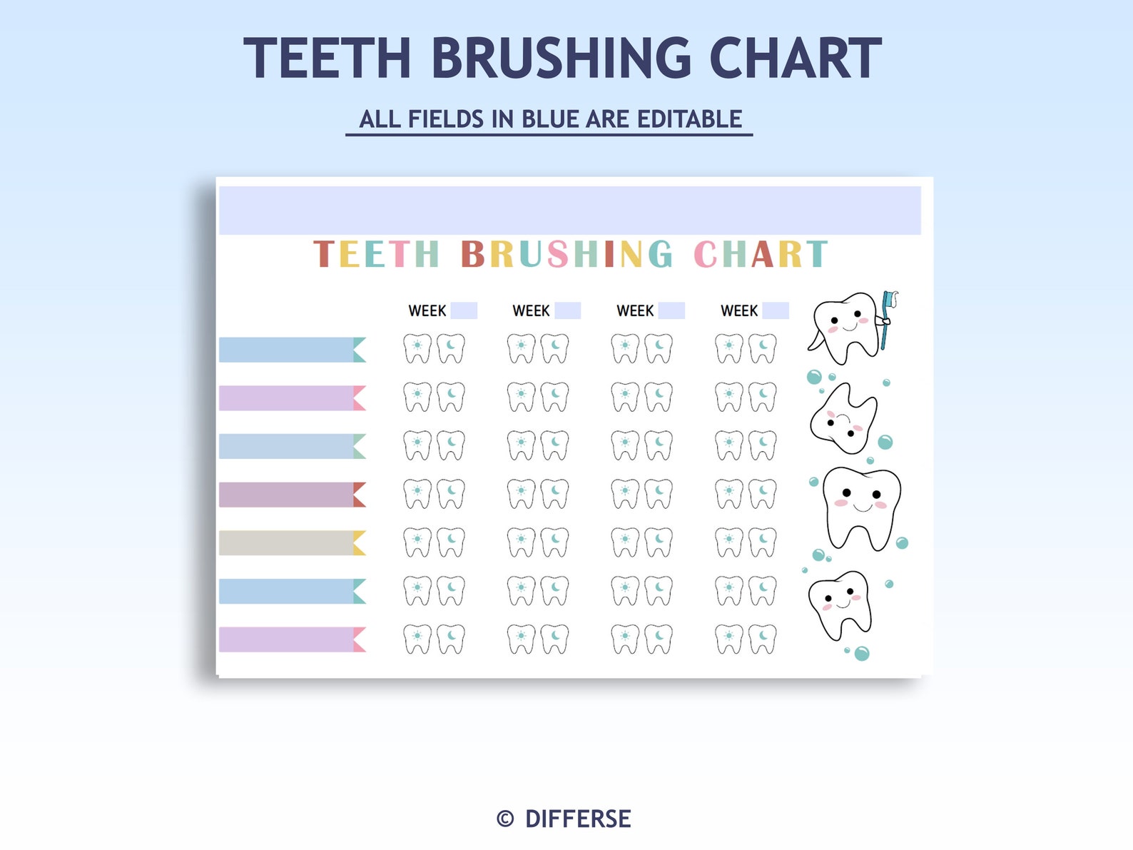 Teeth Brushing Chart | Brush Your Teeth | Tooth Chart | Brush Teeth ...