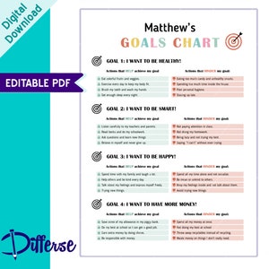 Kids Goals Chart Goal Chart Setting Goals Incentive Chart Behavior ...