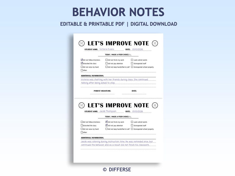 Editable Behavior Note to Parents | Positive Notes + Behavior Tickets ...
