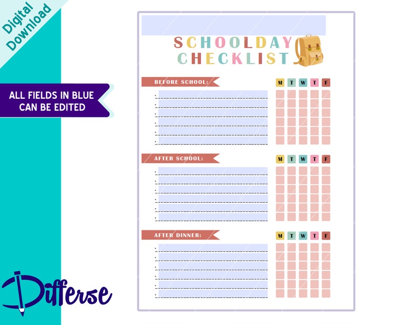 Editable Daily Routine Chart for Kids Chore Chart for Kids - Etsy UK