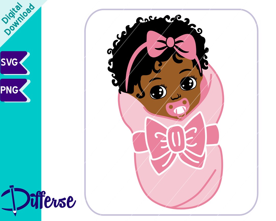 Black Baby Girl Wrapped in a Blanket SVG | SVG Cut File & PNG | Baby ...