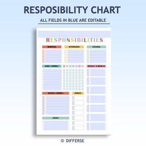 Responsibility Chart for Kids | Printable Chore Chart | Kids Chore ...