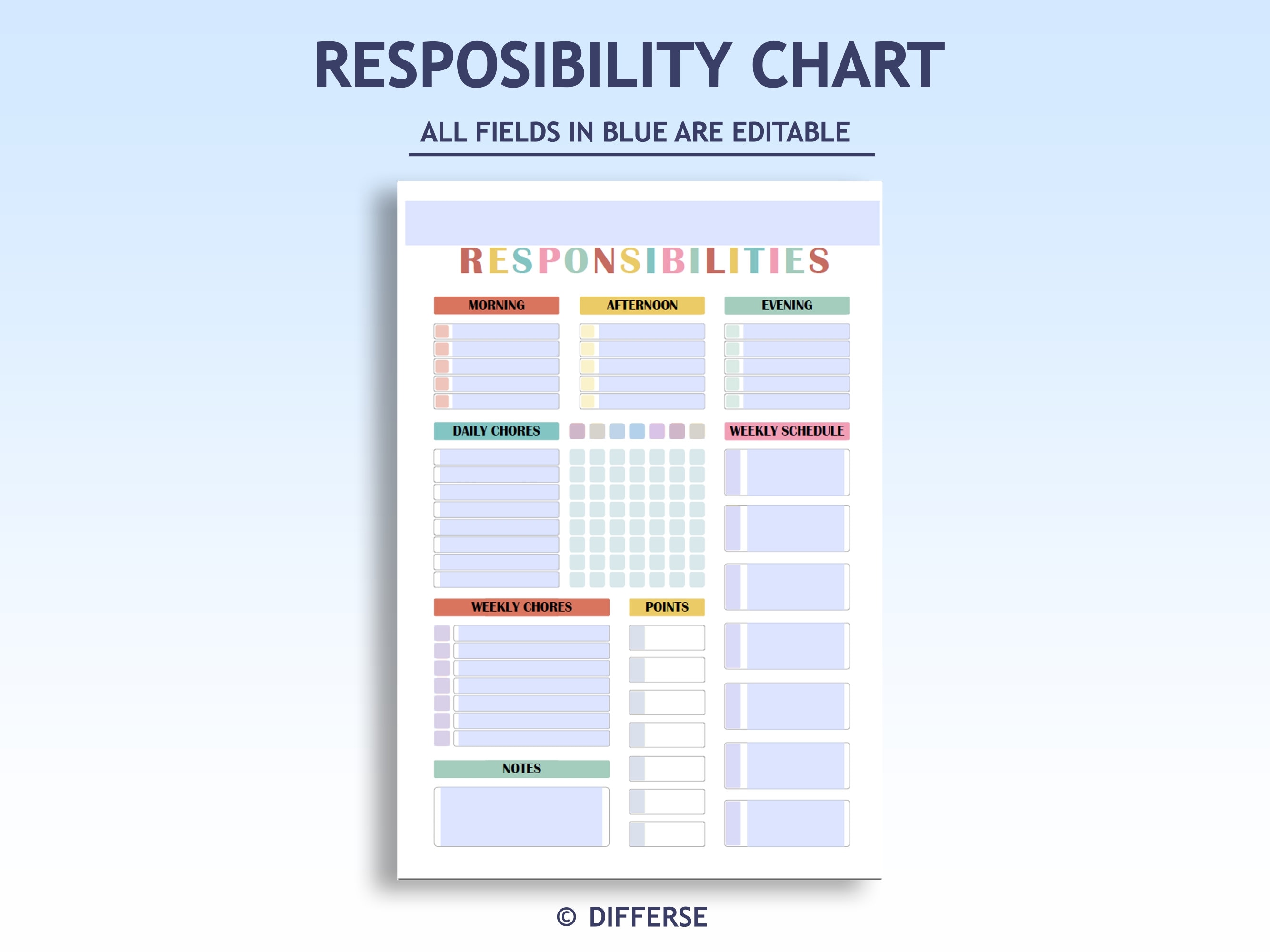 Responsibility Chart for Kids | Printable Chore Chart | Kids Chore ...