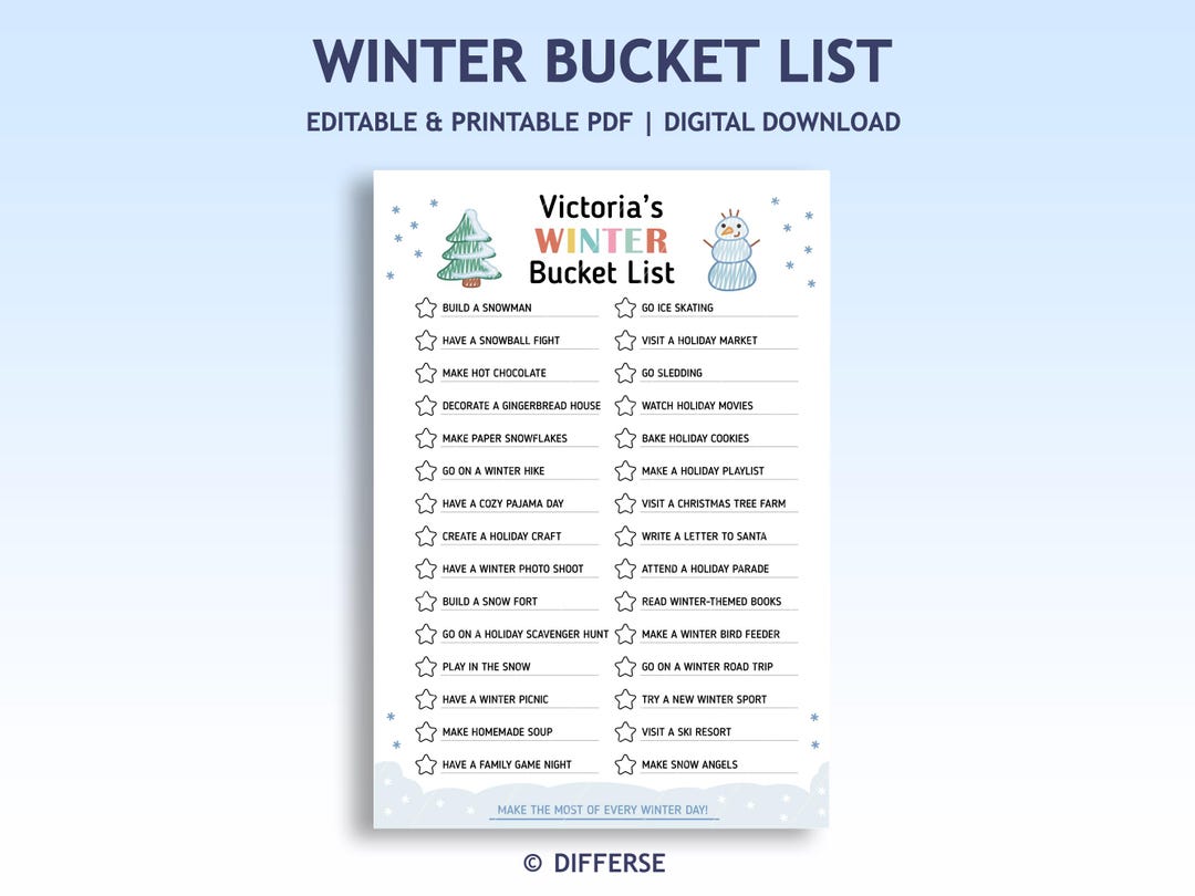 Winter Bucket List for Kids | Editable Winter Activities Checklist ...