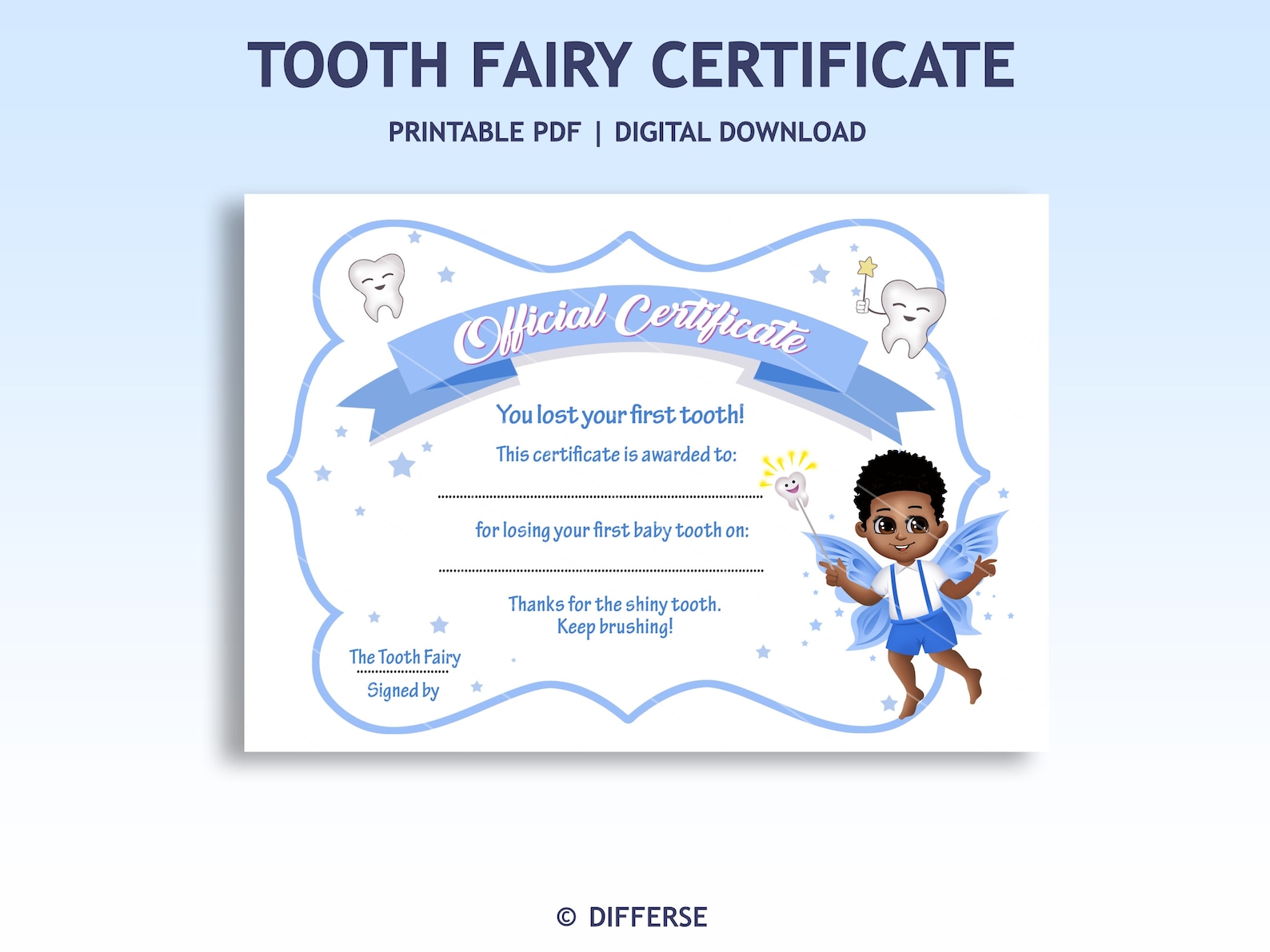 Tooth Fairy Certificate for Boys First Lost Tooth Tooth Fairy Printable ...
