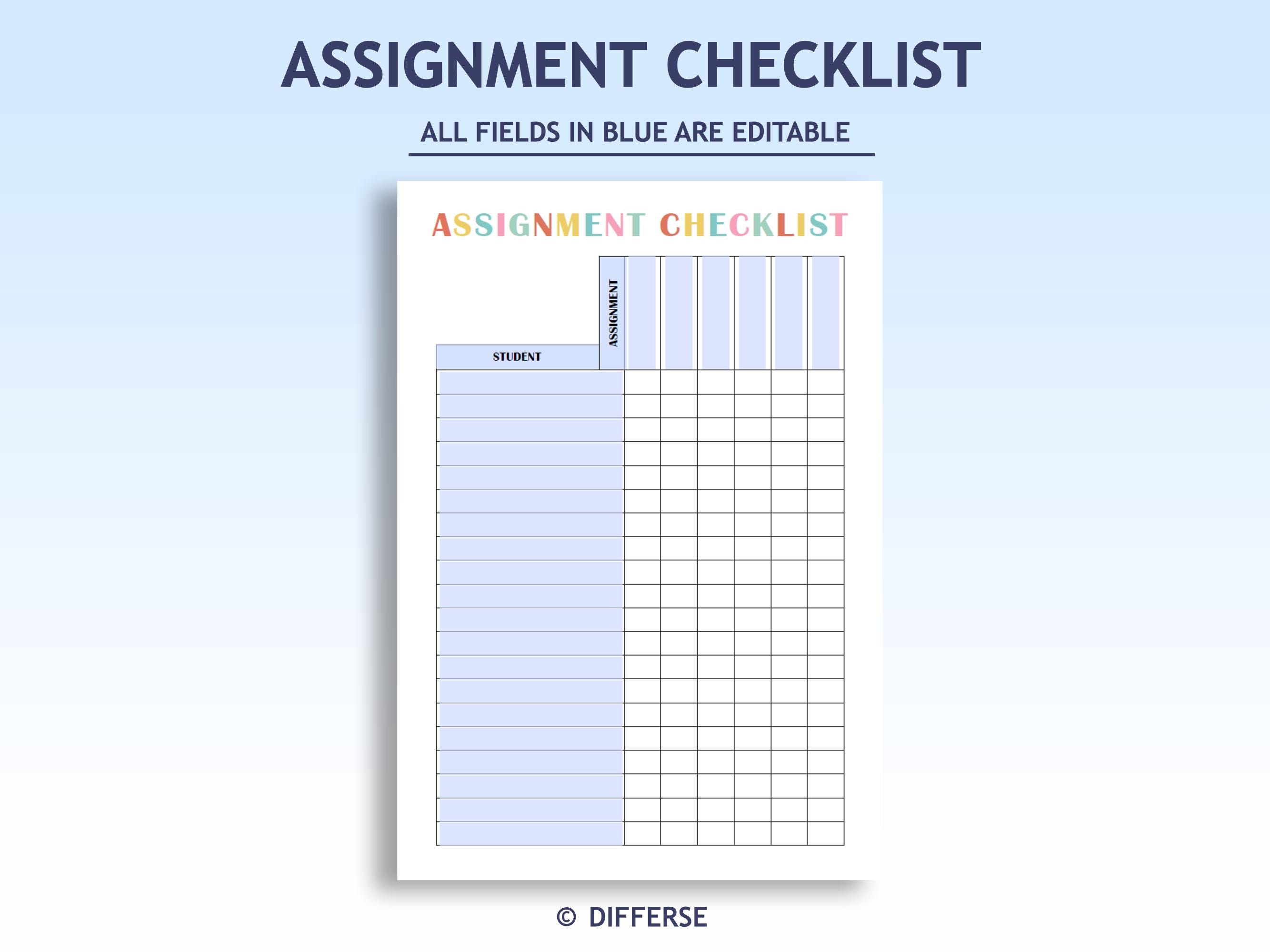 Assignment Checklist | Homework Checklist | Assignment Tracker ...