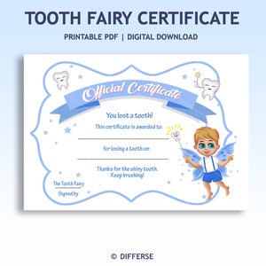 Tooth Fairy Certificate for Boys | Lost Tooth | Printable Tooth Fairy ...