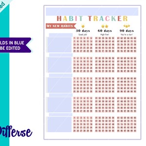 Editable Habit Tracker for Kids Habit Chart Cute Goal Tracker A4 Habit ...