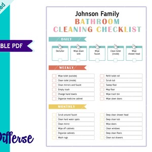Bathroom Cleaning Checklist Kids Cleaning Checklist Cleaning List ...