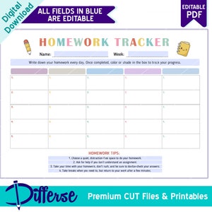 Homework Tracker Editable Homework Chart Printable Homework Chart ...
