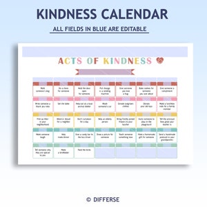 Acts of Kindness Calendar | Kids Activities | Good Behavior Calendar ...