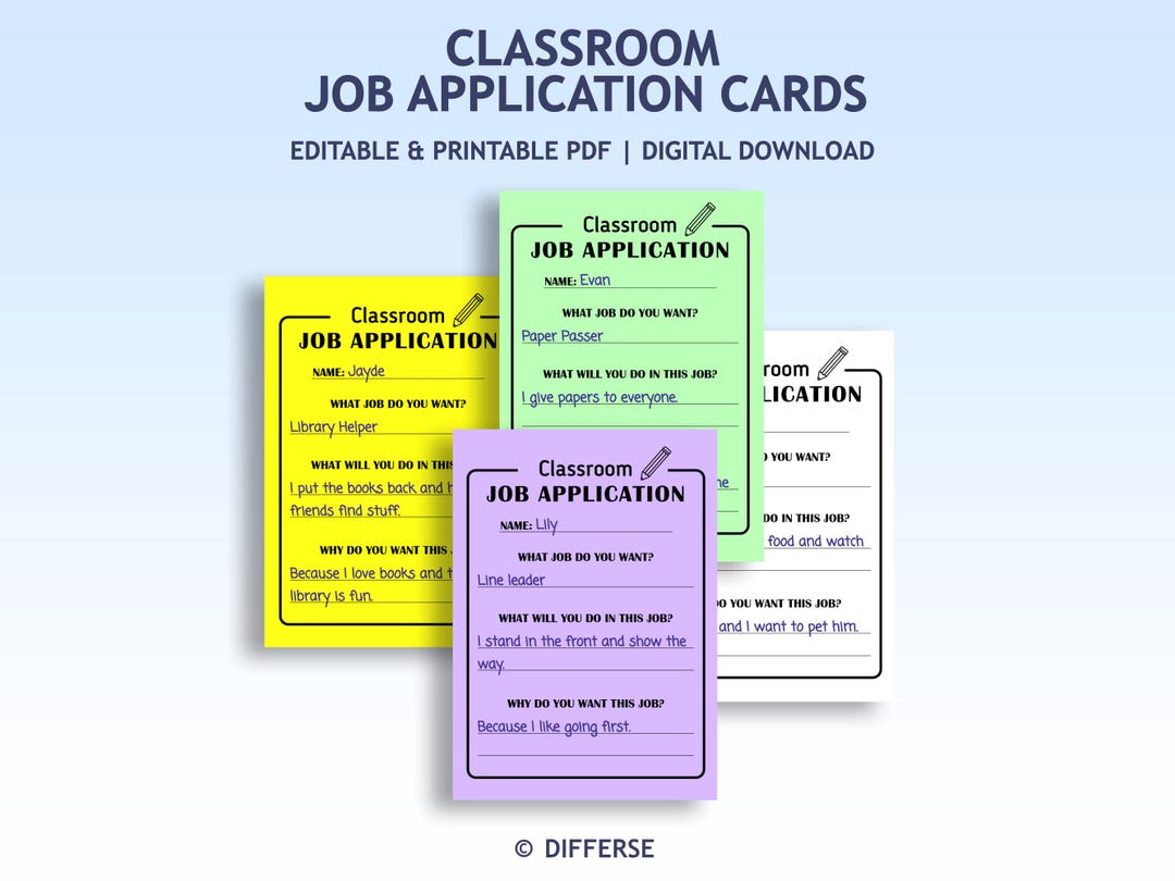 Classroom Job Application Cards | Job Application Form | Class Job ...
