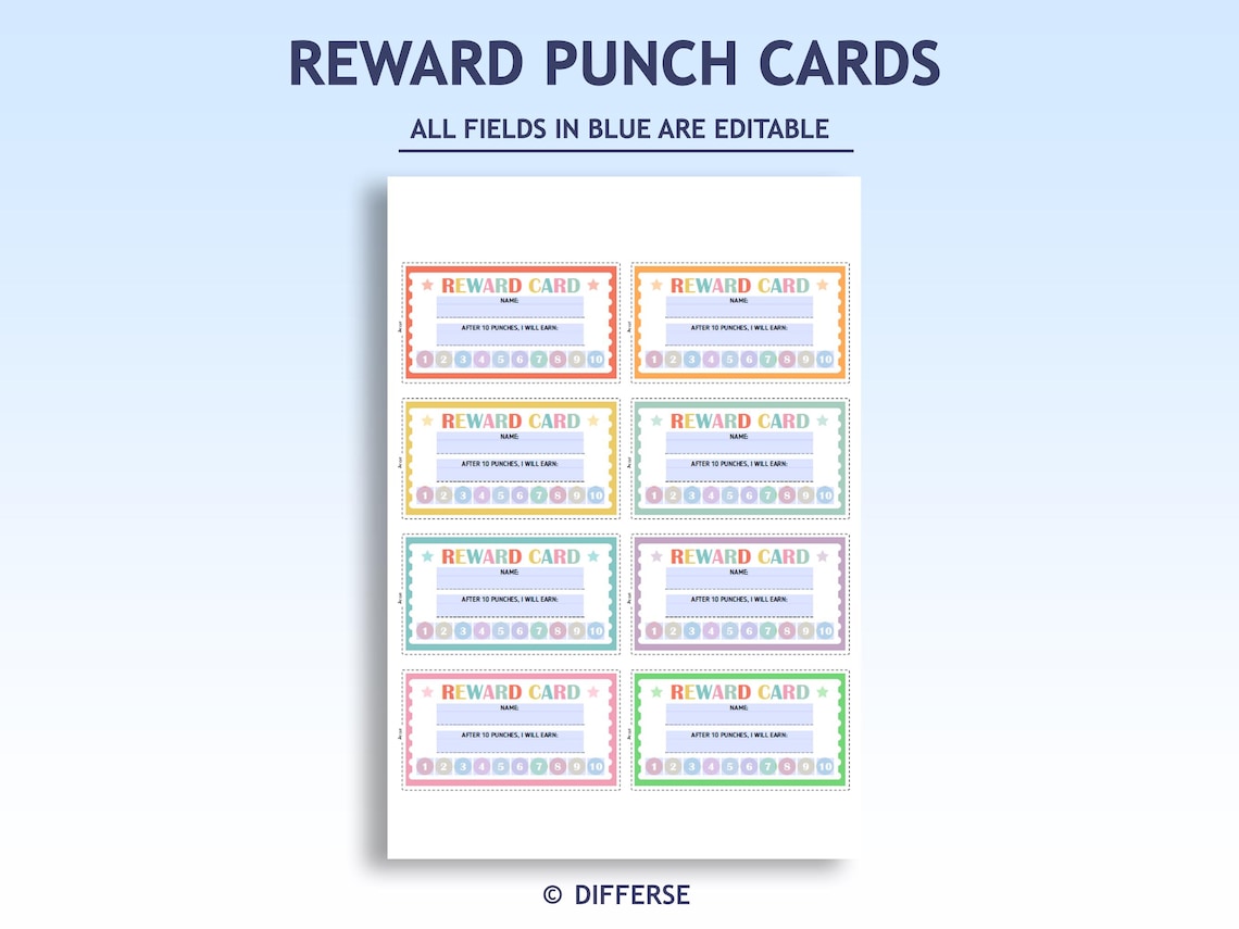 Reward Punch Cards | Reward Card | Reward System | Reward Coupon | Kids ...