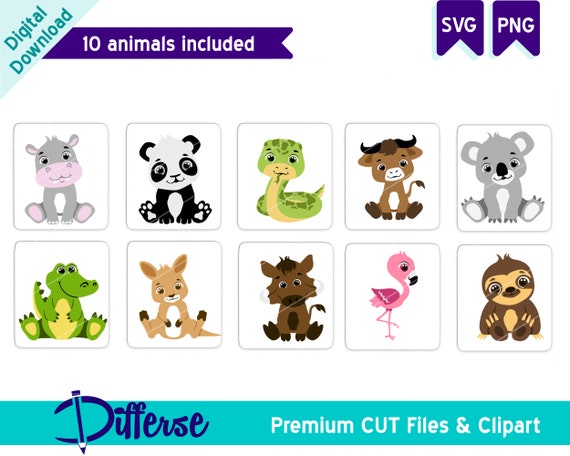 10 Cute Baby Safari Animals SVG Cut File & PNG Baby Jungle | Etsy