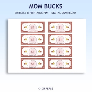 Editable Mom Bucks | PDF Reward System for Kids | Behavior Bucks ...