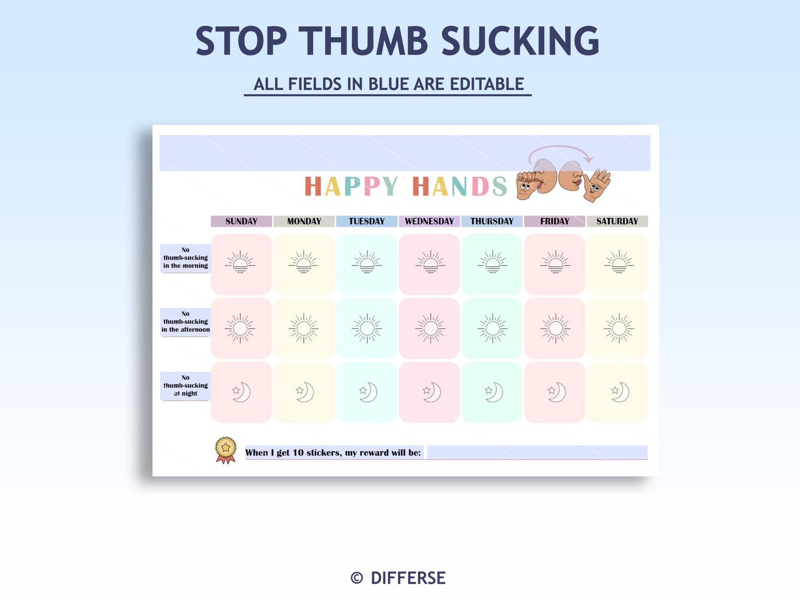 Thumb Sucking Reward Chart | No More Thumb Sucking | Quit Thumb Sucking | Finger Sucking Reward ...
