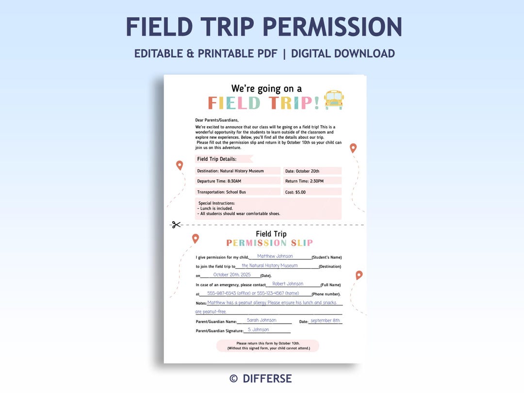 Editable Field Trip Permission Slip | Field Trip Form | Field Trip ...